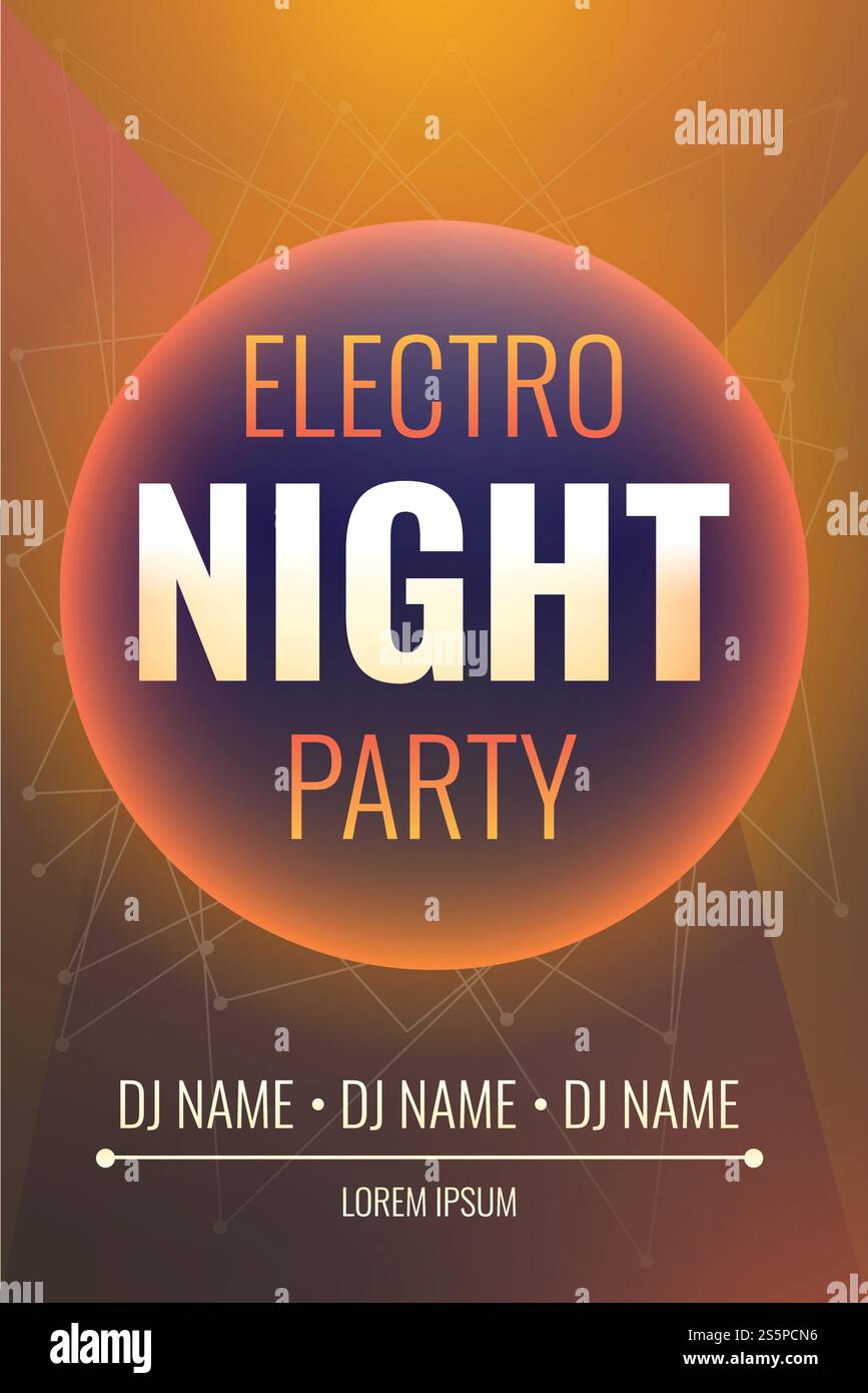 Electro night party concept banner. Cartoon illustration of electro ...