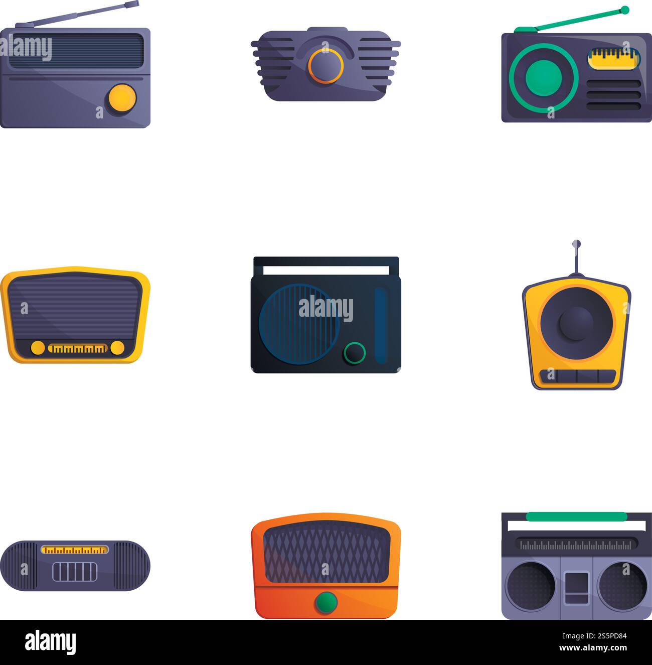 Broadcast radio icon set. Cartoon set of 9 broadcast radio vector icons ...