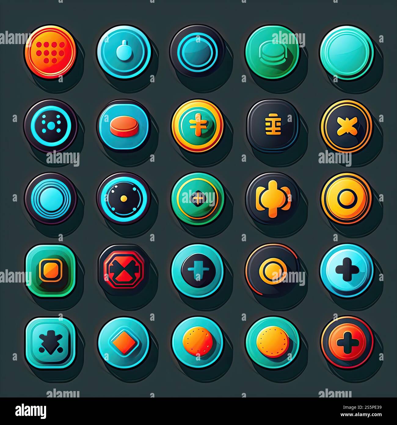 glossy round game button ai generated. frame banner, design, interface web glossy round game ...