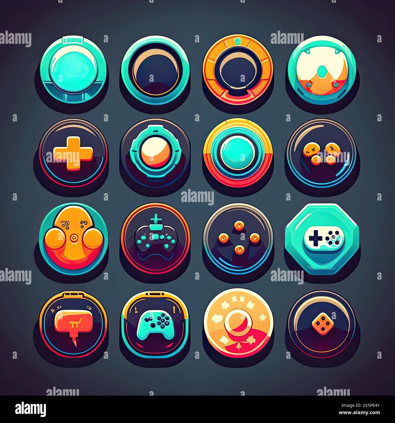 mobile round game button ai generated. play colorful, glossy frame ...