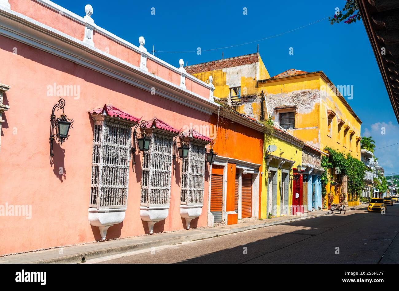 Traditional colorful colonial houses in the old town of Cartagena de ...