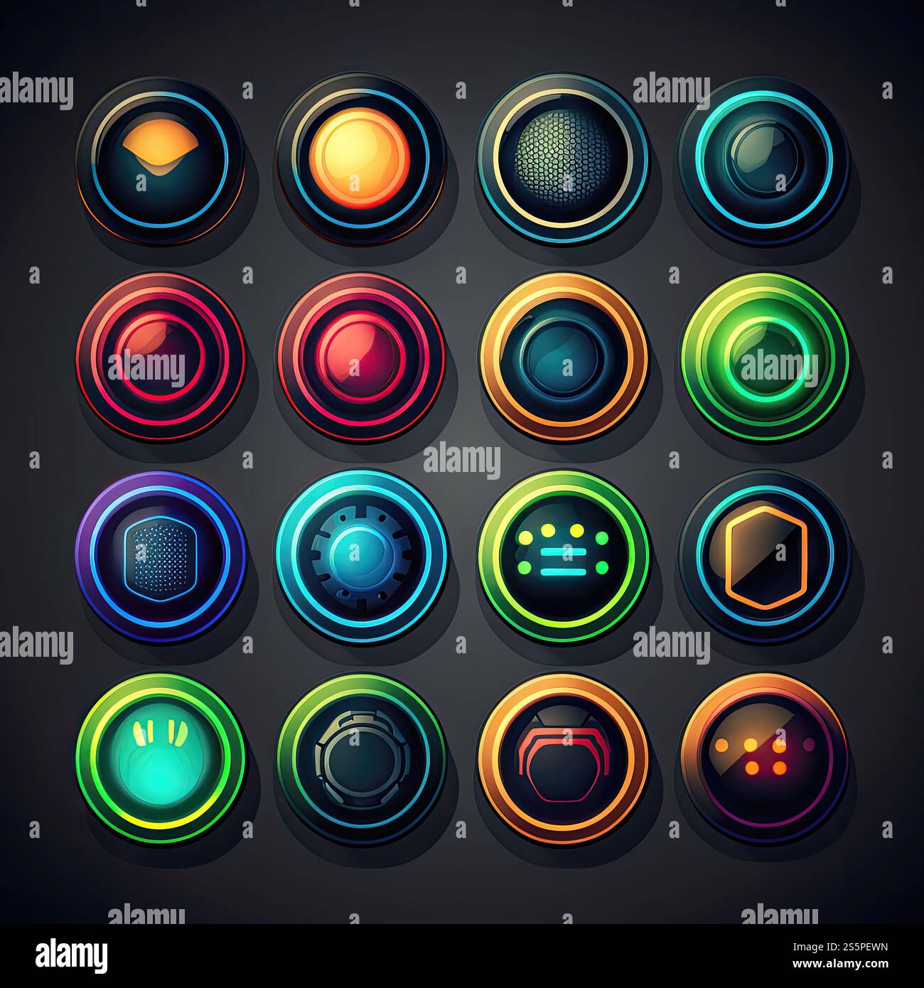 mobile round game button ai generated. play colorful, glossy frame ...