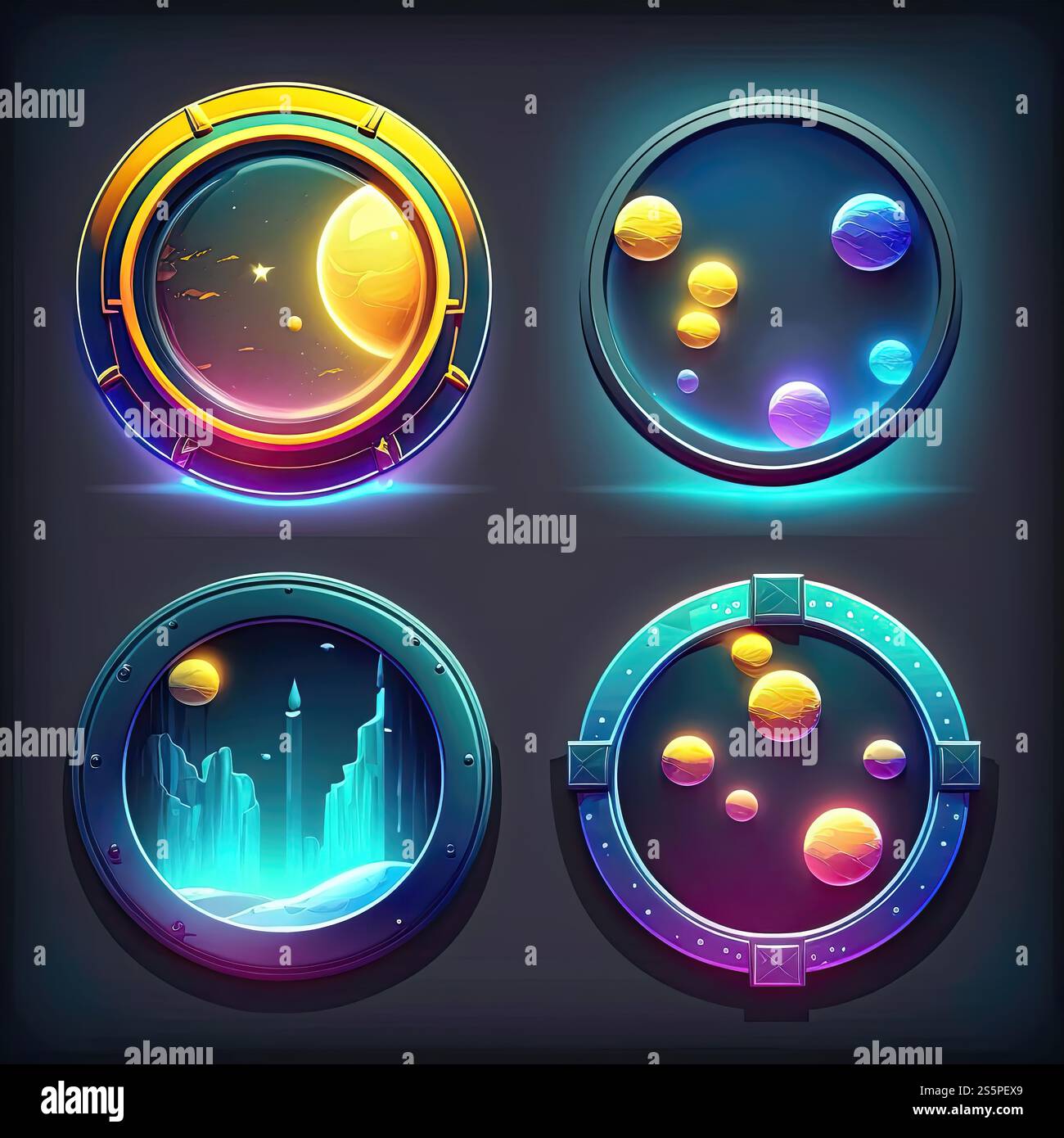 technology round frame game ai generated. gui web, banner hud ...