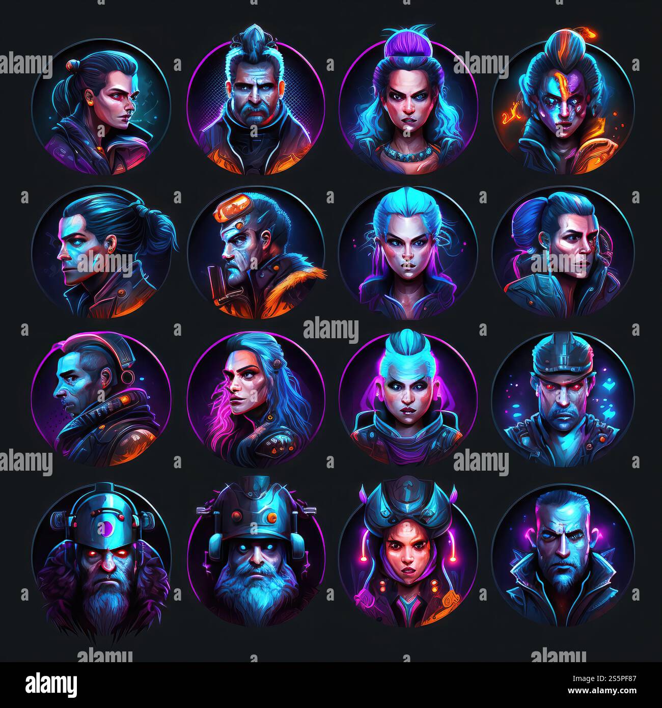 frame cyberpunk character avatar ai generated. retro tech, poster ...