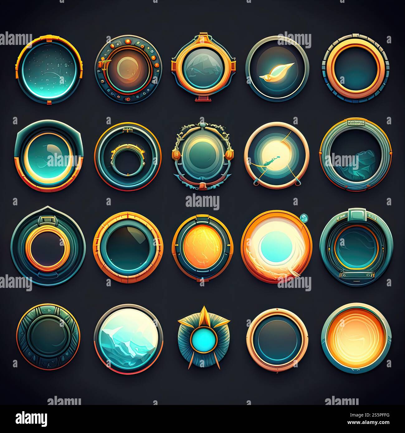 web round frame game ai generated. banner hud, futuristic blue, ui web ...