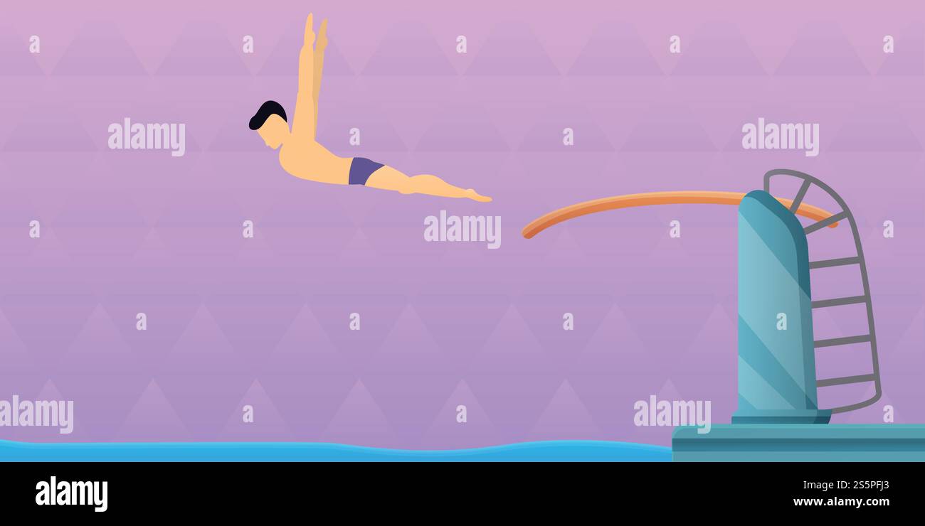 Diving board jump concept banner. Cartoon illustration of diving board ...