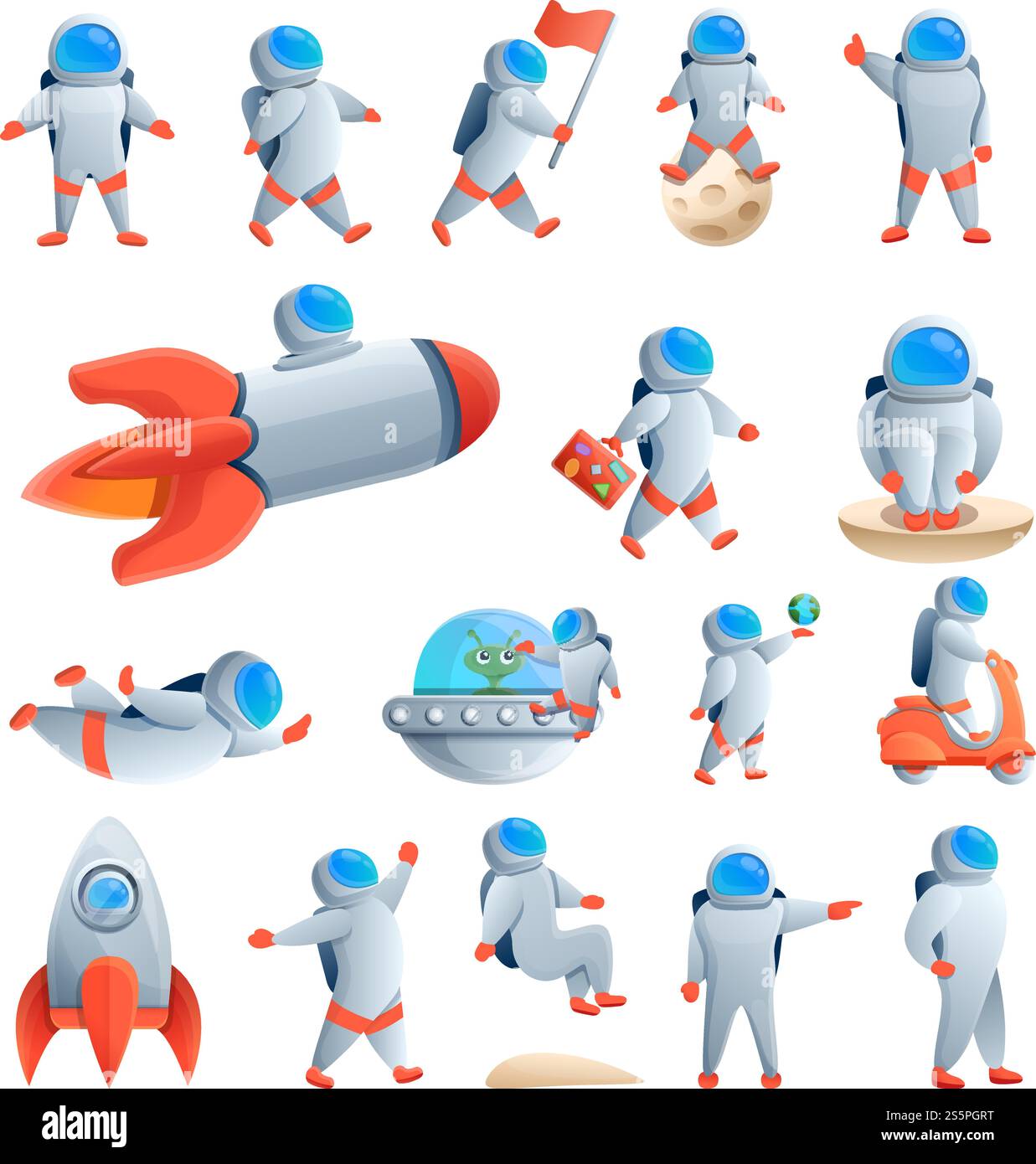 Astronaut icons set. Cartoon set of astronaut vector icons for web ...