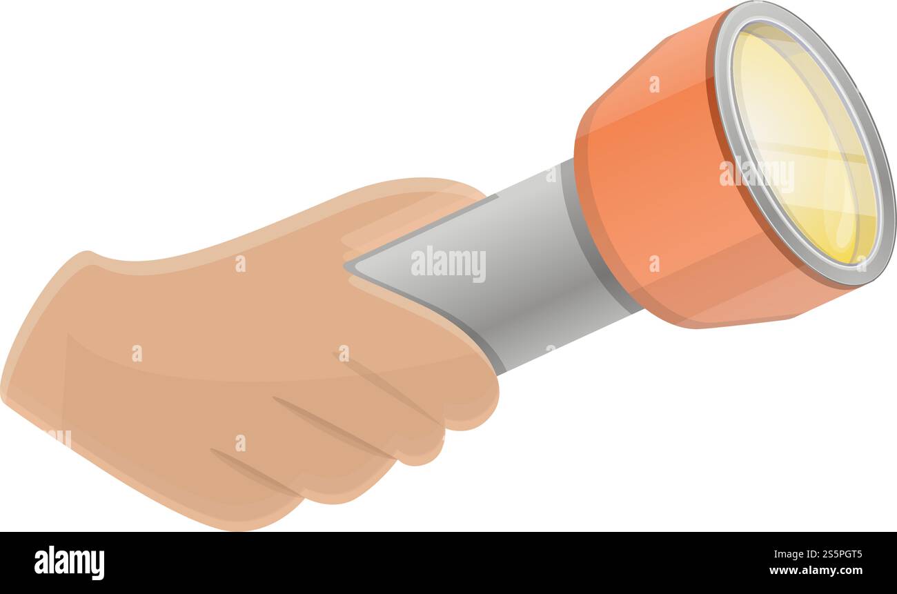 Flashlight in hand icon. Cartoon of flashlight in hand vector icon for ...