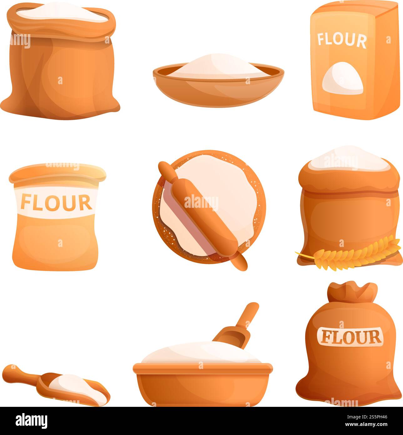 Flour icons set. Cartoon set of flour vector icons for web design ...