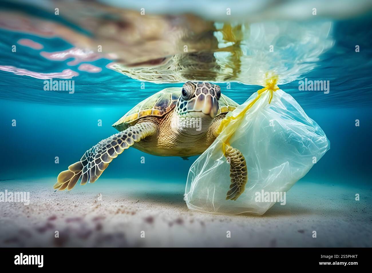 Underwater concept of global problem with plastic rubbish floating in ...