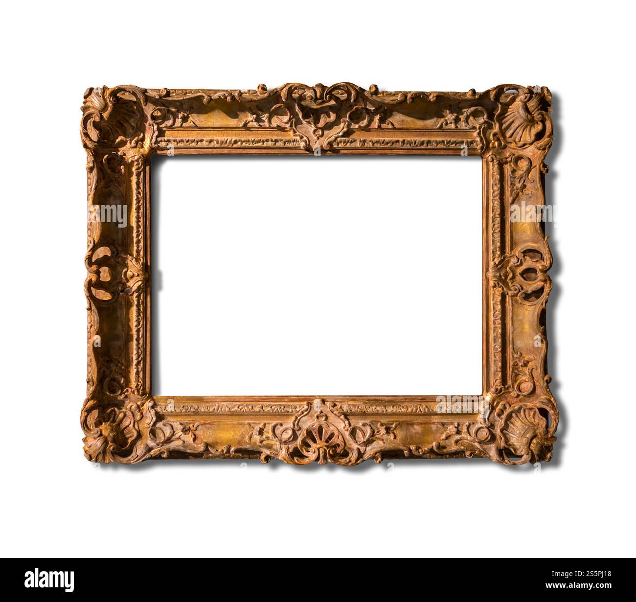 Blank gold frame isolated on white background. Empty art mockup on ...