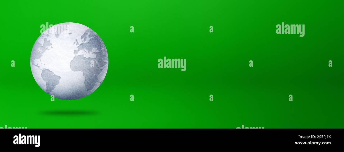 Snowball world globe isolated on green background. Environmental ...
