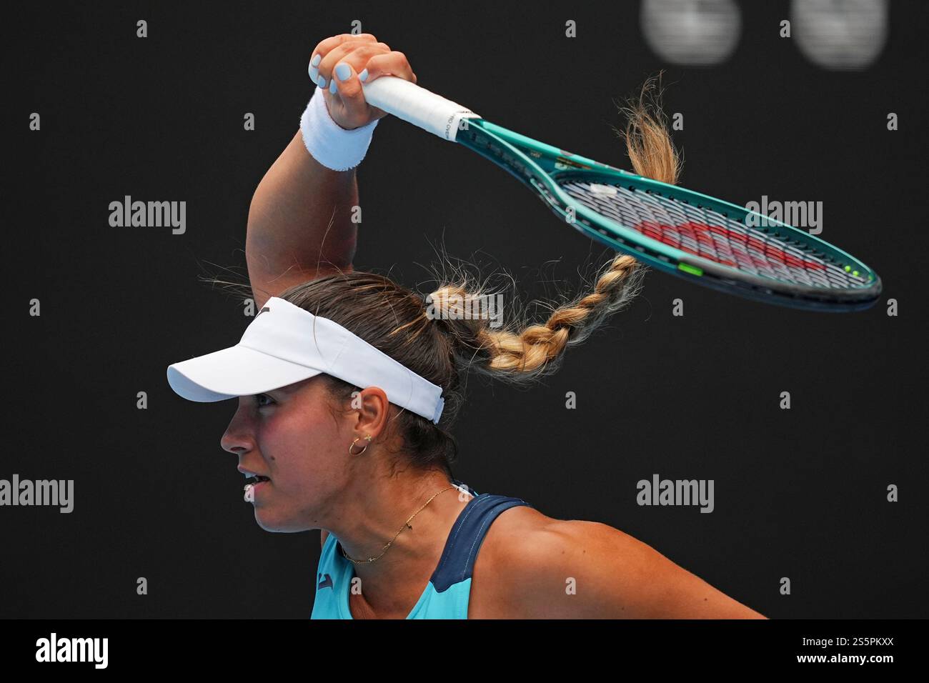 Jessica Bouzas Maneiro of Spain plays a forehand return to Aryna ...