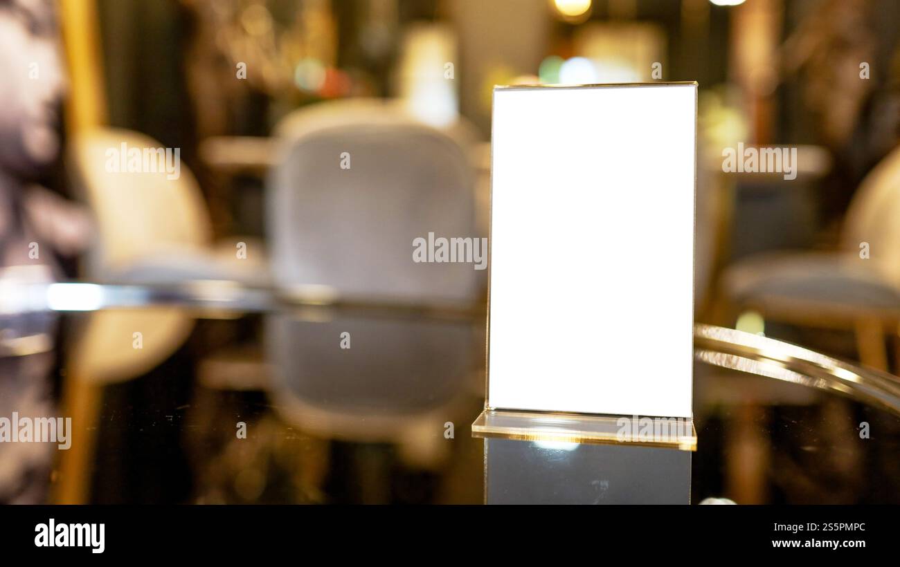 Restaurant cafe menu. Menu frame standing on wood table in Bar ...