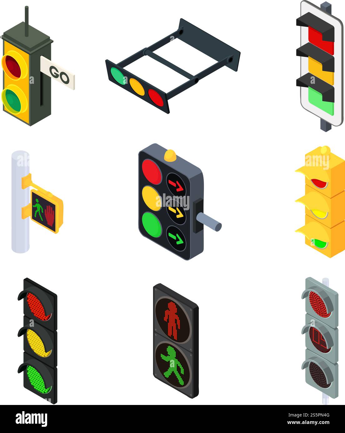 Traffic lights icons set. Isometric set of traffic lights vector icons ...