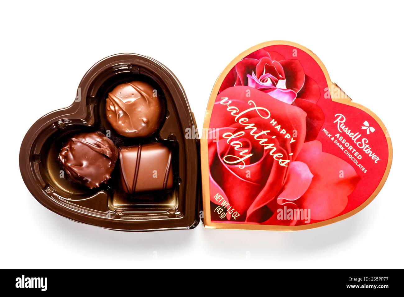 Heart-shaped box of chocolates for Valentines Day celebration with ...