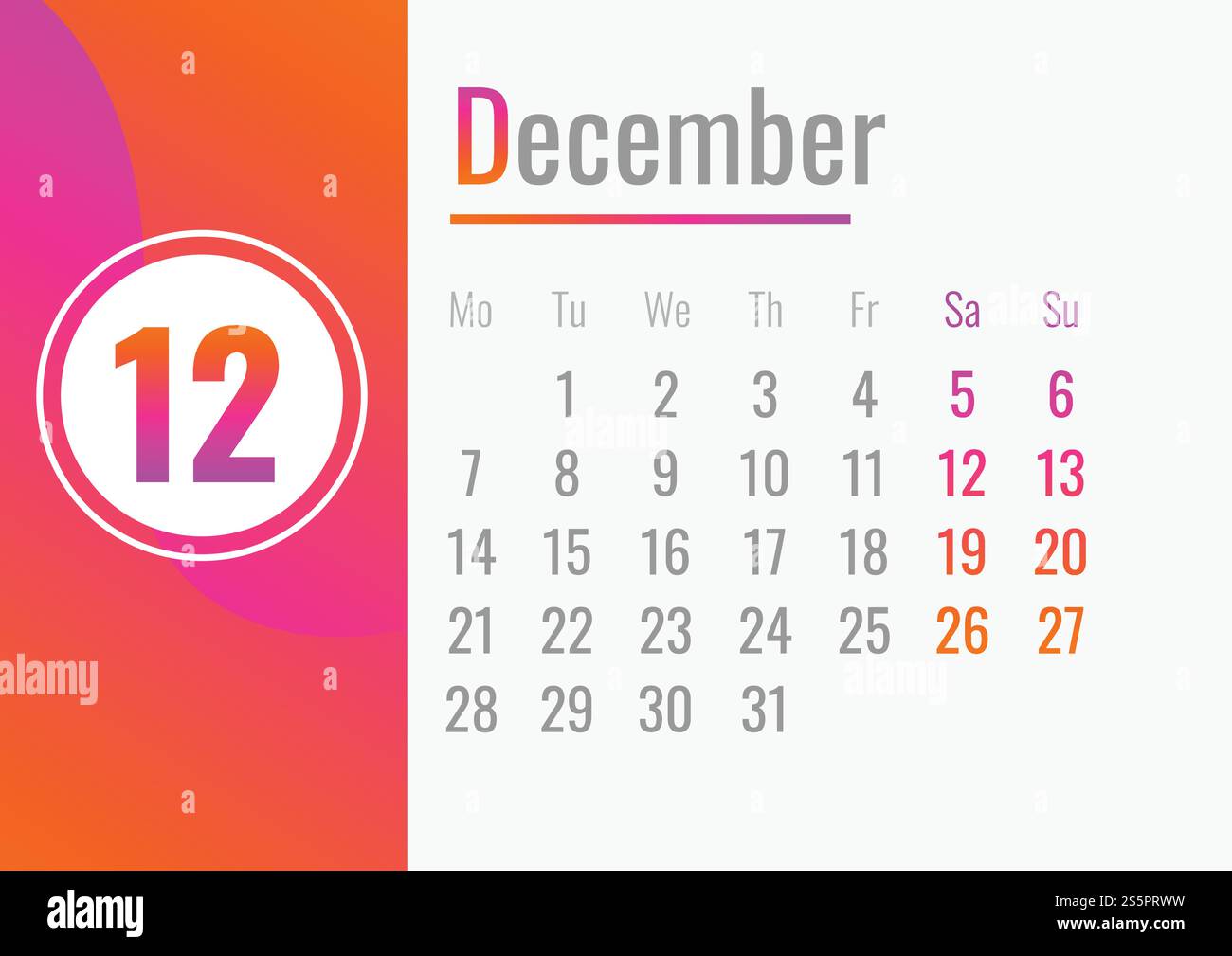 December calendar 2020 concept banner. Cartoon illustration of December ...