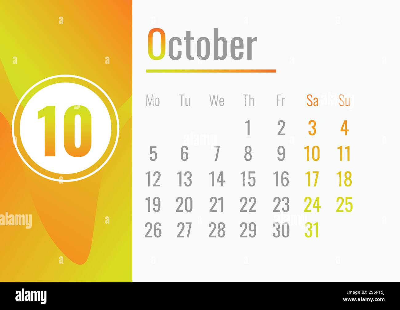 October calendar 2020 concept banner. Cartoon illustration of october ...