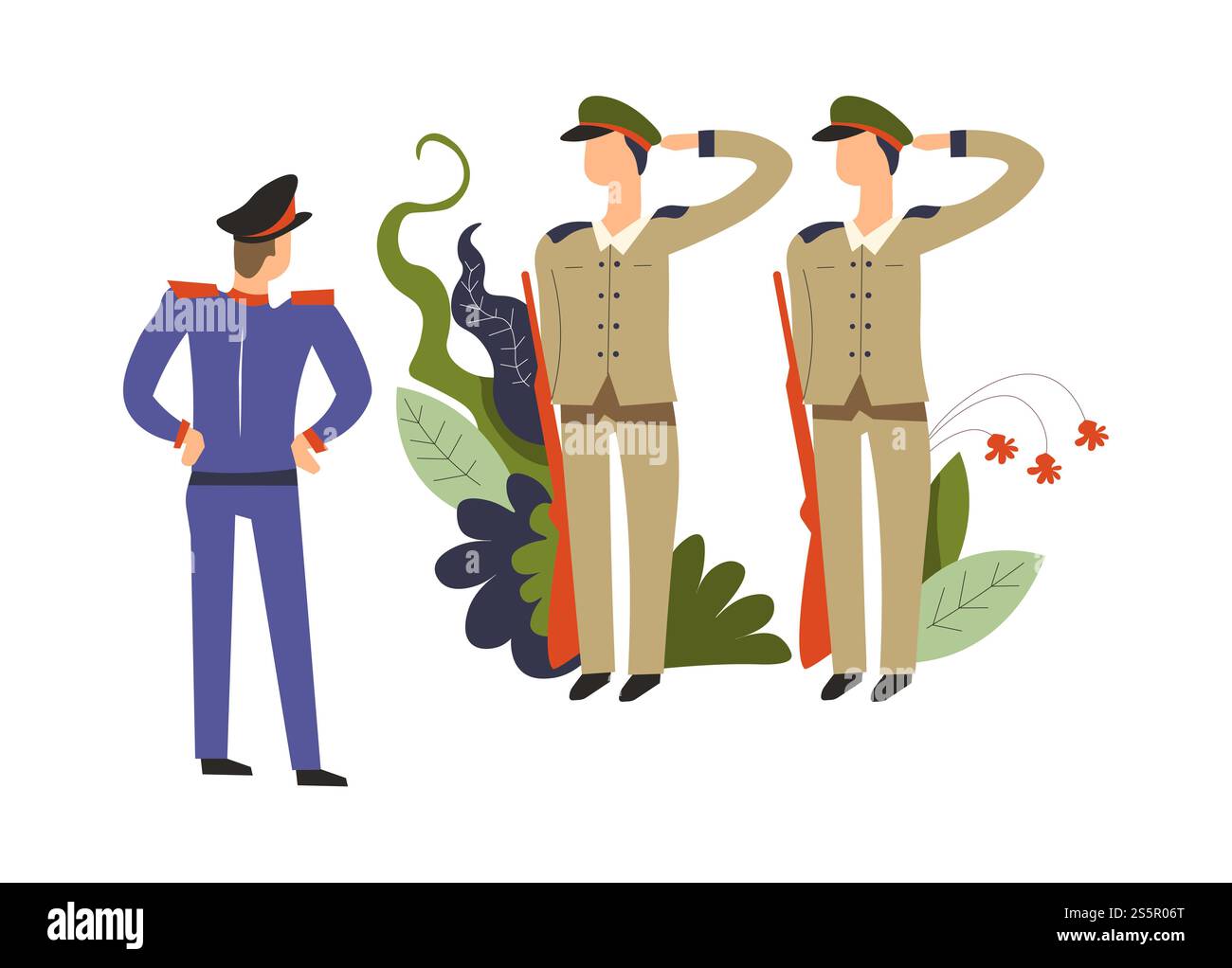 Army commander and soldiers with riffles obeying order vector. Armed ...