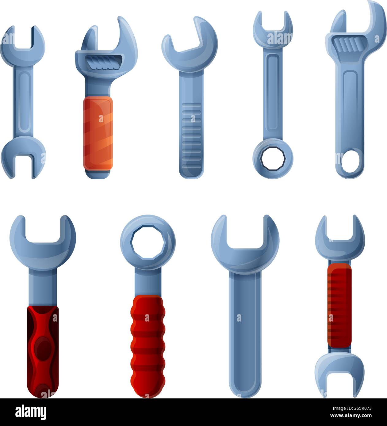 Wrench icons set. Cartoon set of wrench vector icons for web design. Wrench icons set, cartoon ...