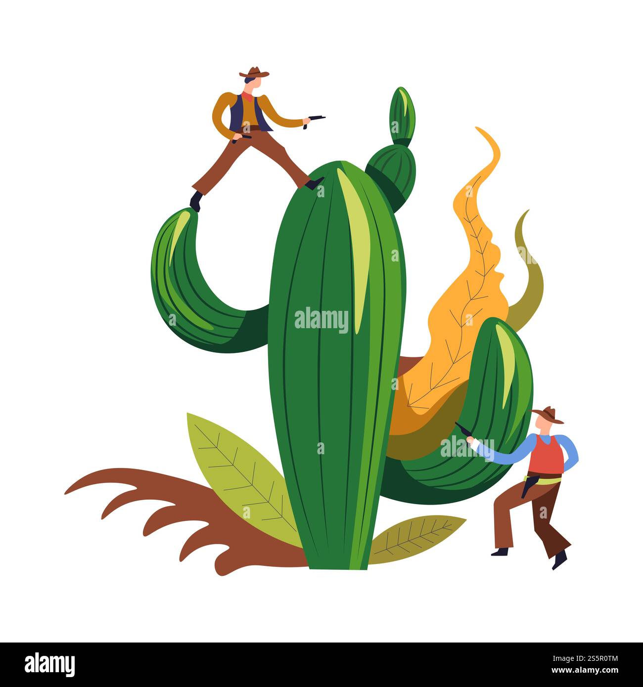 Cowboy western characters with pistols, men conflict solving vector ...