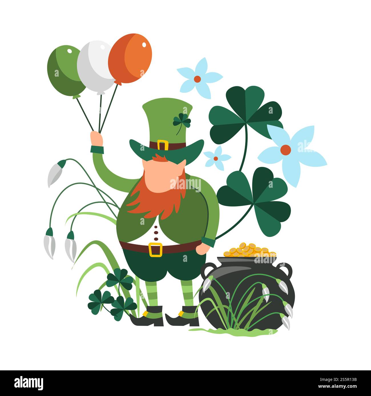 Saint Patrick celebration, symbolic images of dwarf and pot filled with ...