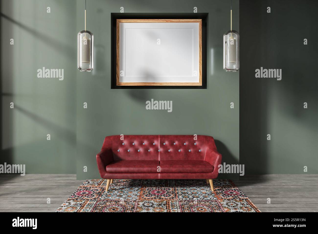 3D illustration, Mockup vertical photo frame on beautiful wall, and ...