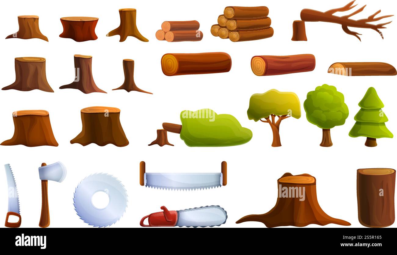 Deforestation icons set. Cartoon set of deforestation vector icons for ...