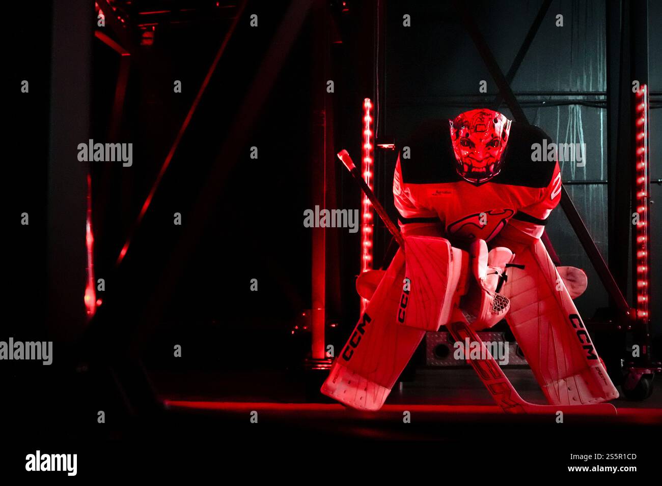 New Jersey Devils goaltender Jacob Markstrom prepares to take the ice ...