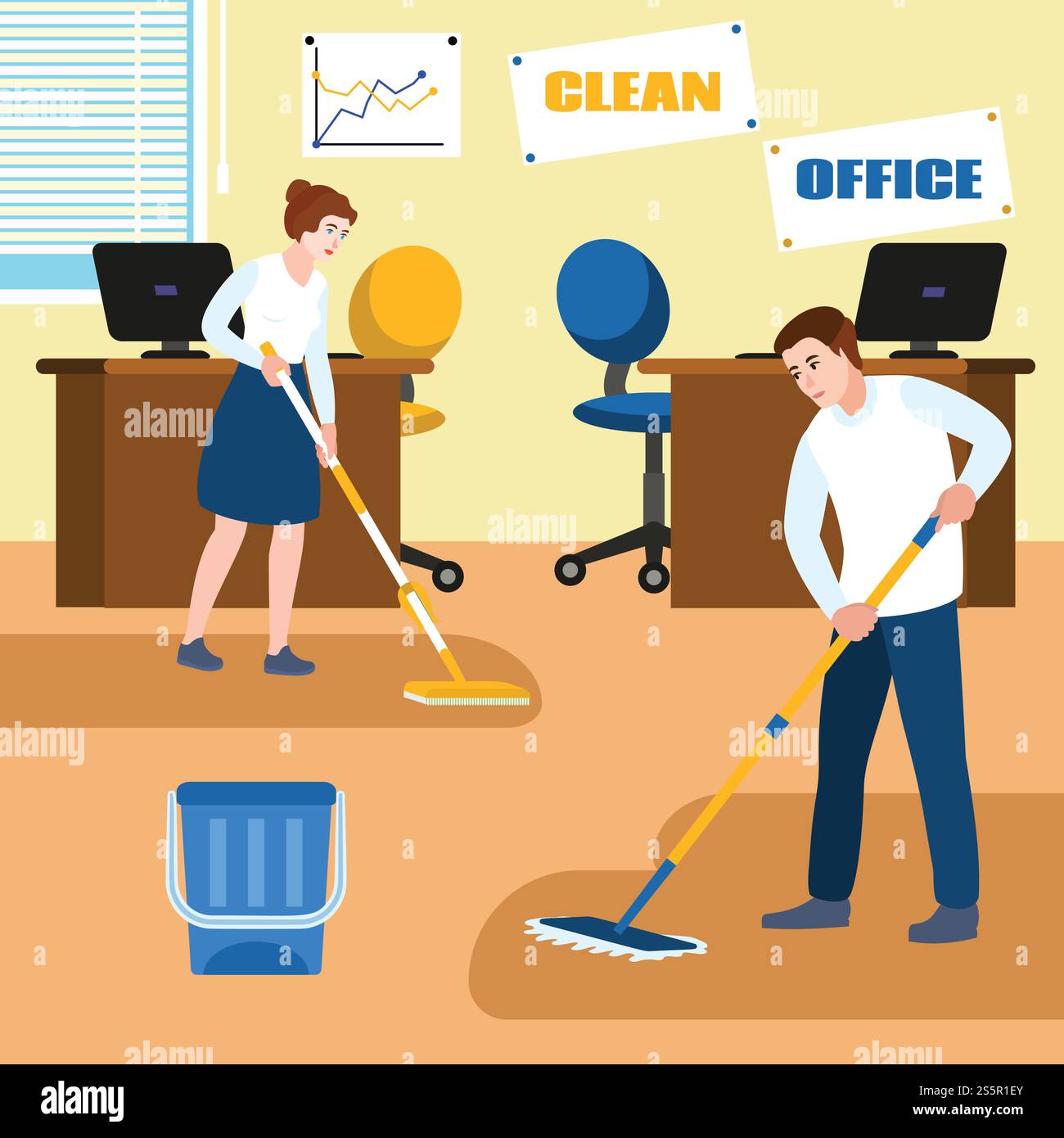 Office clean concept banner. Flat illustration of office clean vector ...