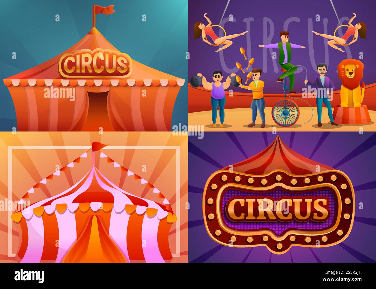 City circus banner set. Cartoon illustration of city circus vector ...
