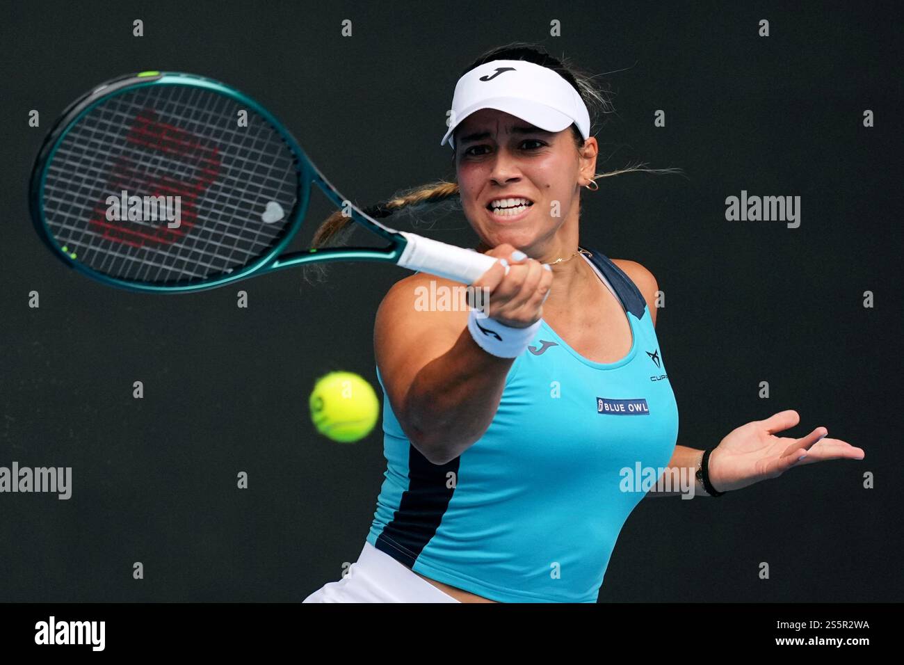 Jessica Bouzas Maneiro of Spain plays a forehand return to Aryna ...