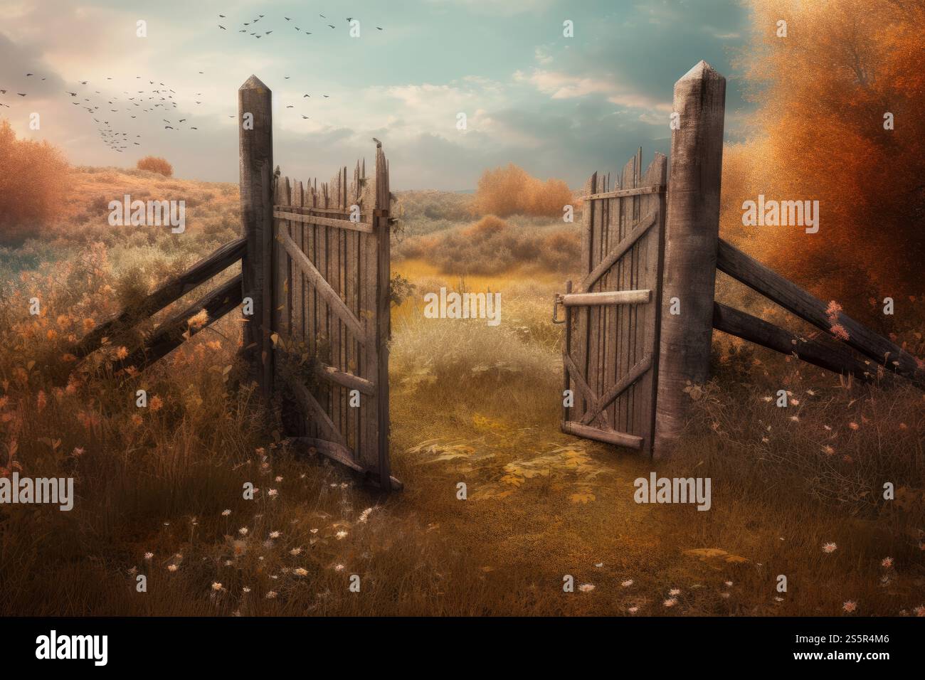 Autumn gate old fence. Scenic wood. Generate Ai Stock Photo - Alamy