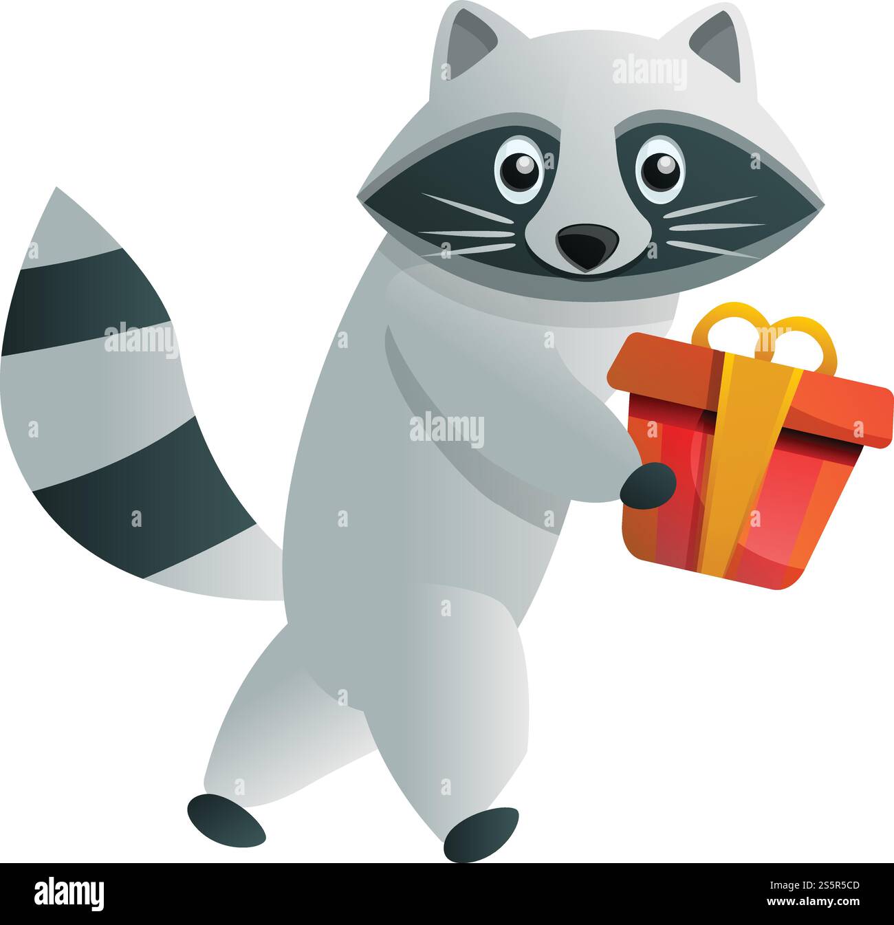 Raccoon gift box icon. Cartoon of raccoon gift box vector icon for web ...