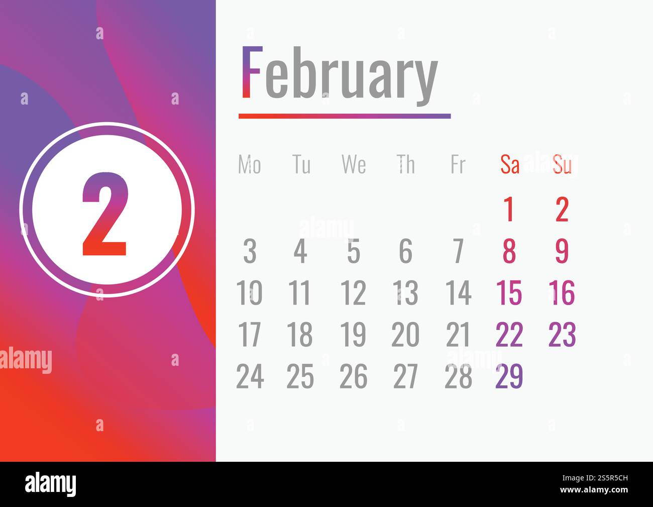 February month calendar 2020 concept banner. Cartoon illustration of ...