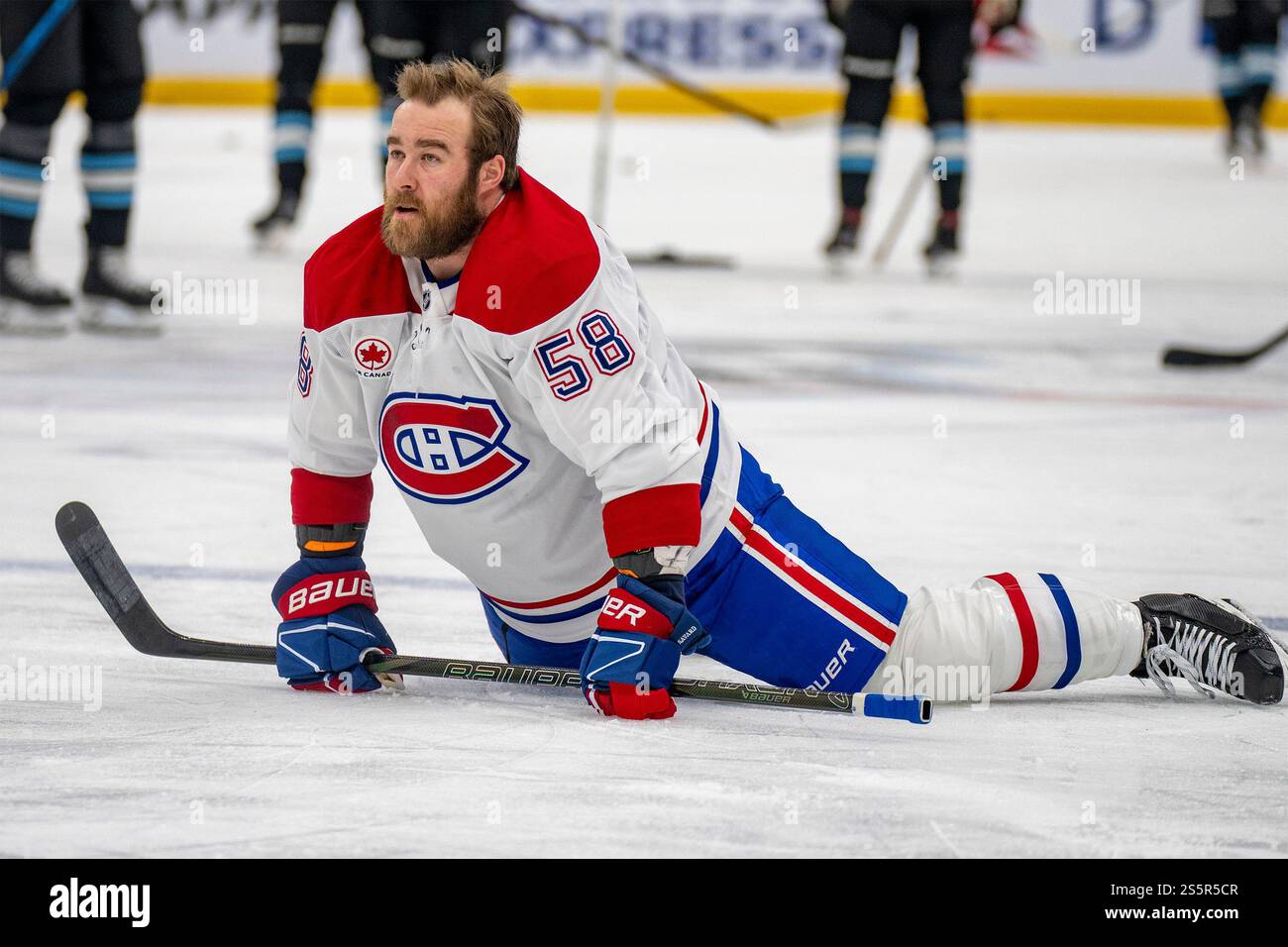 Montreal Canadiens defenseman David Savard stretches out before an NHL ...