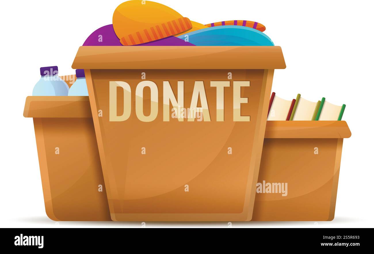 Box donations concept banner. Cartoon illustration of box donations ...