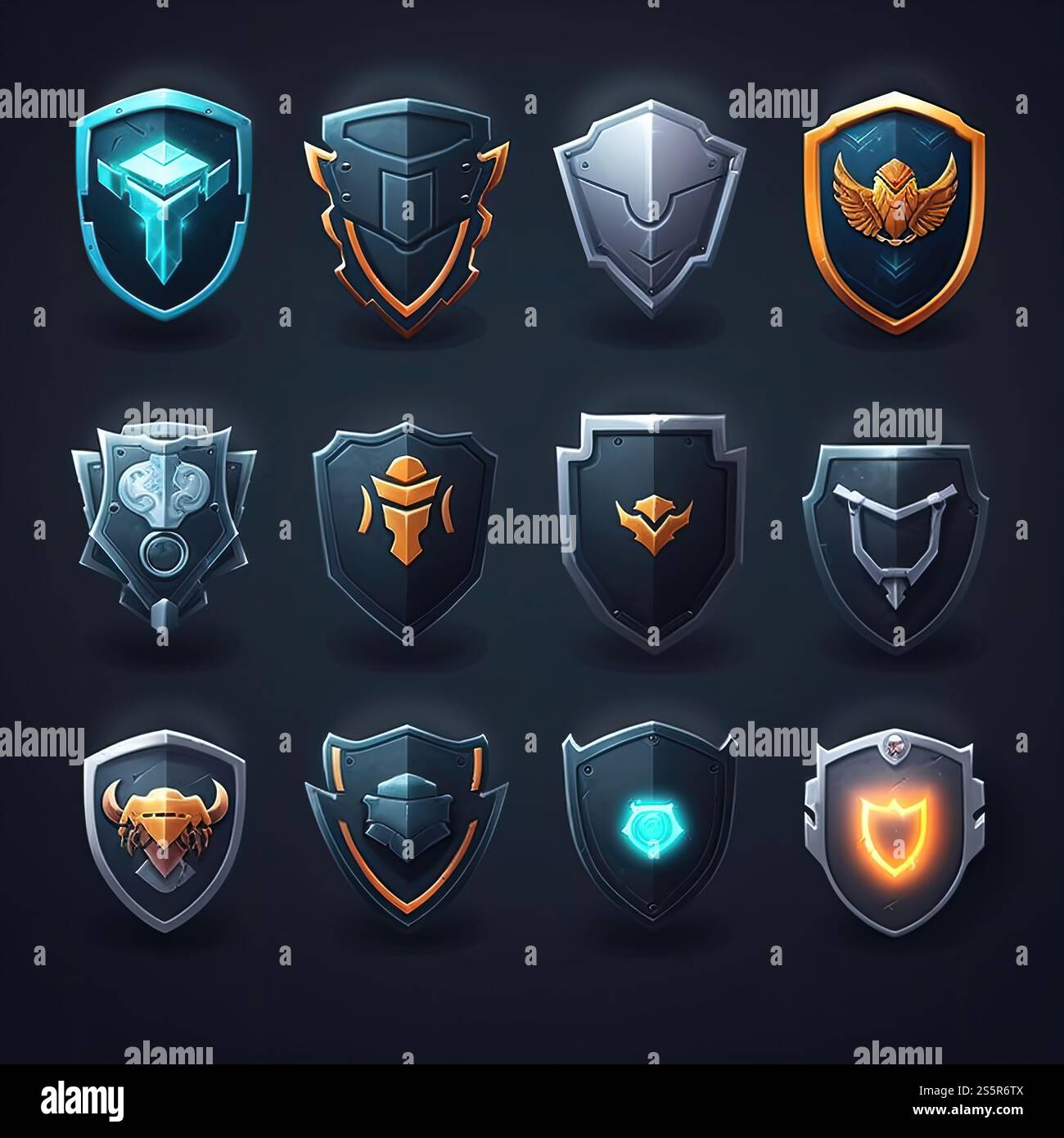 security shield game ai generated. icon guard, protection symbol, metal ...