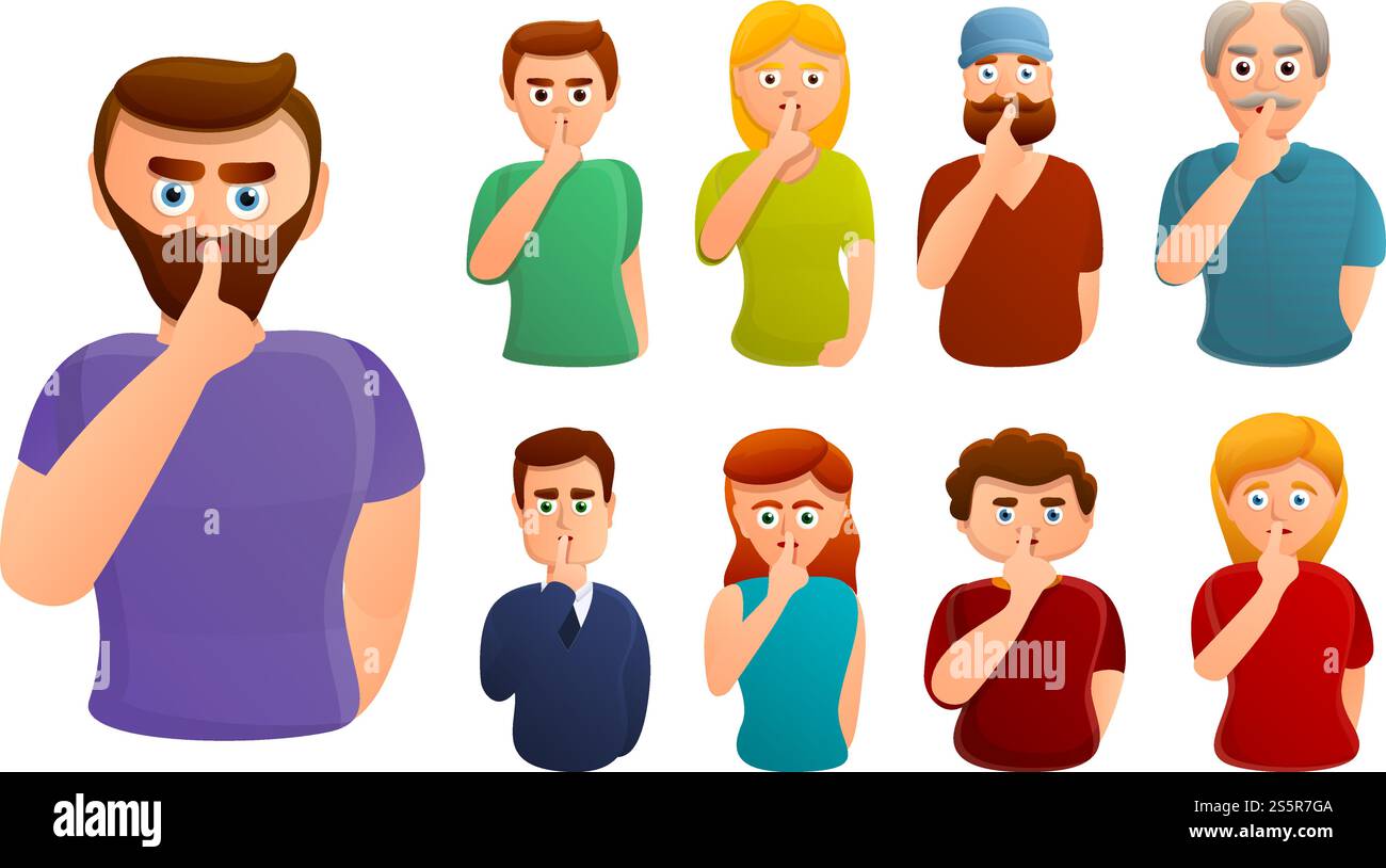 Silence icons set. Cartoon set of silence vector icons for web design ...