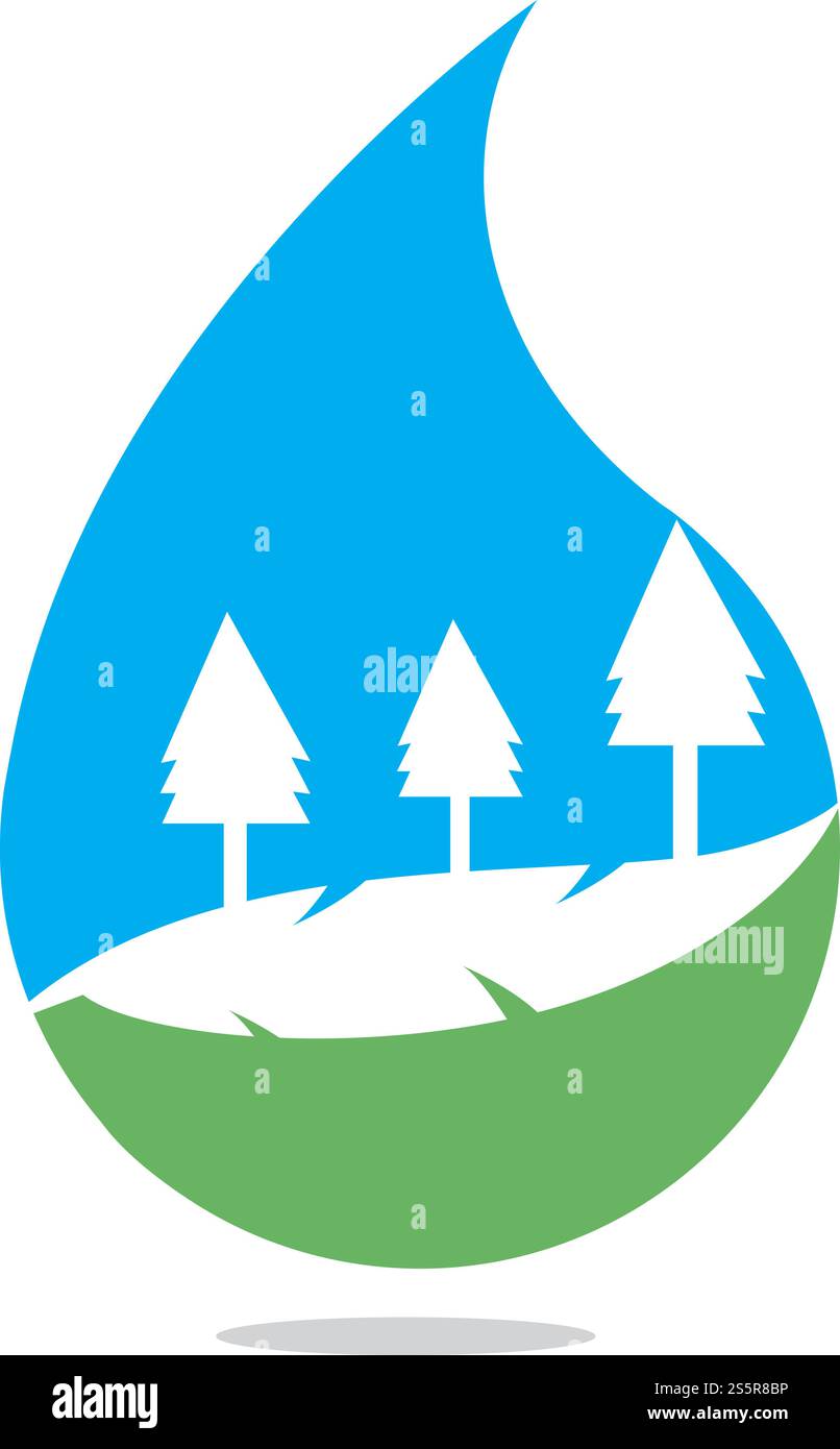 Landscape drop water design logo. Nature water sign. Organic food and ...