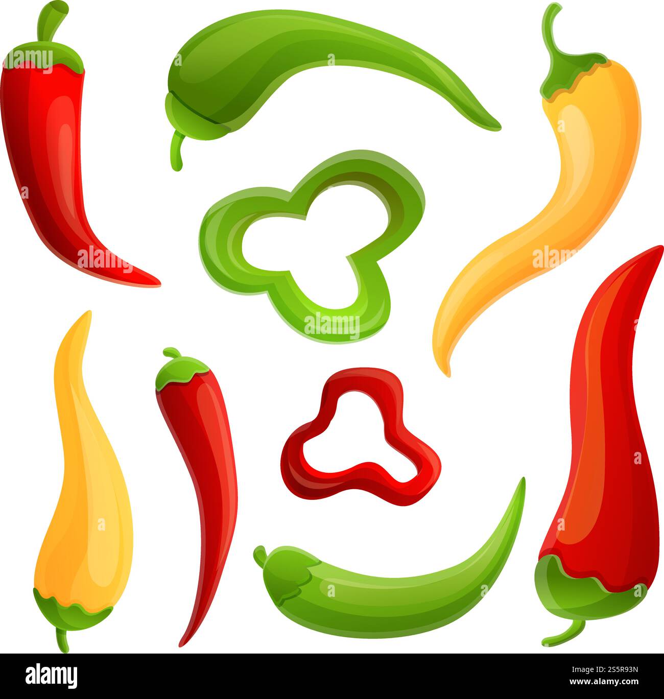 Chili icons set. Cartoon set of chili vector icons for web design ...