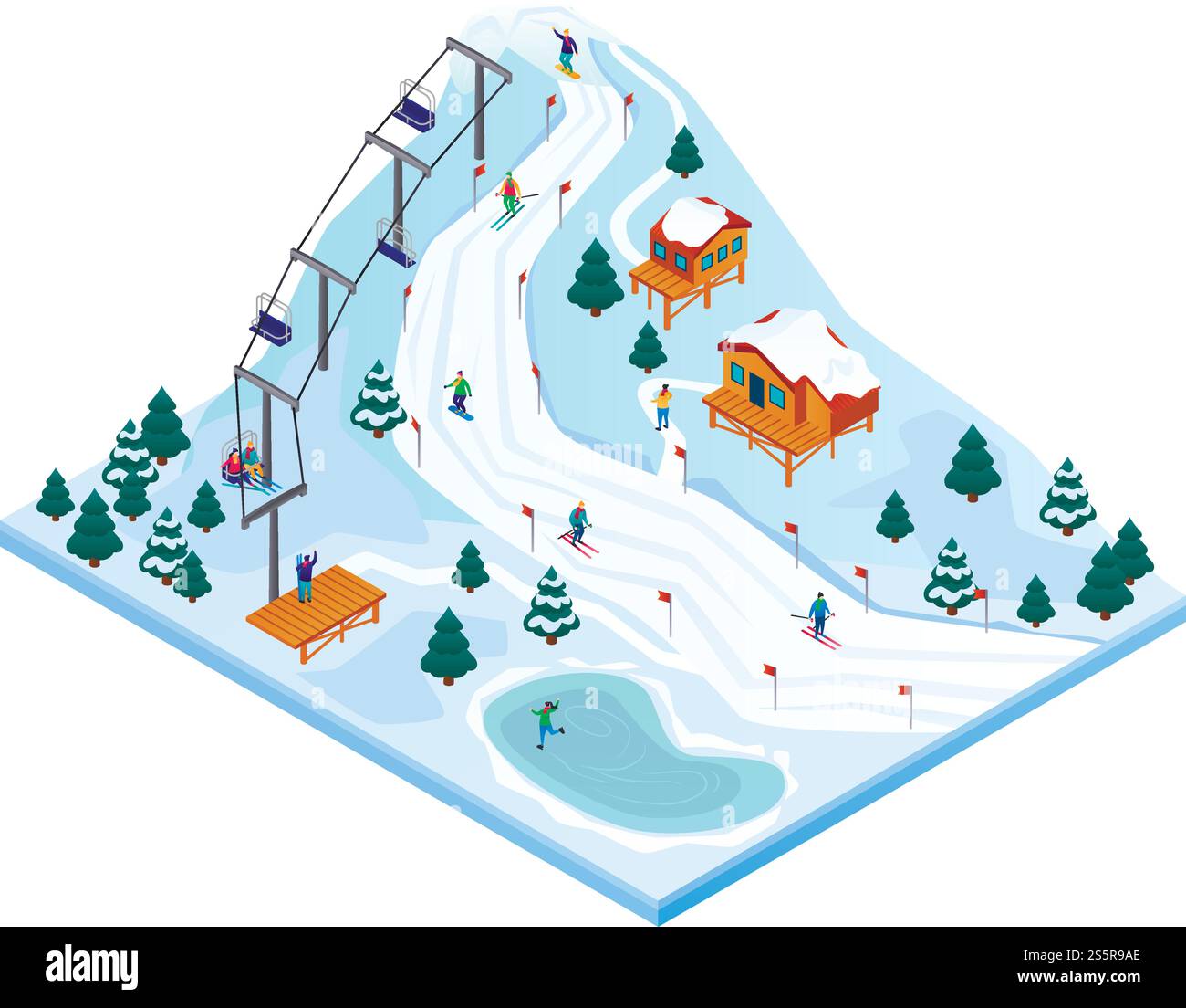Ski resort concept banner. Isometric illustration of ski resort vector ...