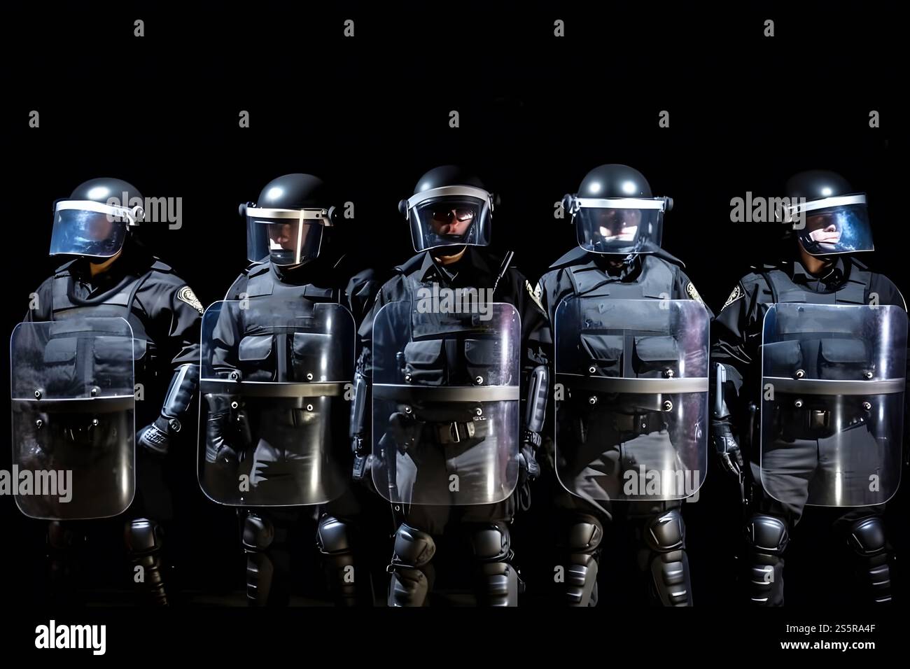 Low angle of anonymous police soldiers in protective uniforms and ...