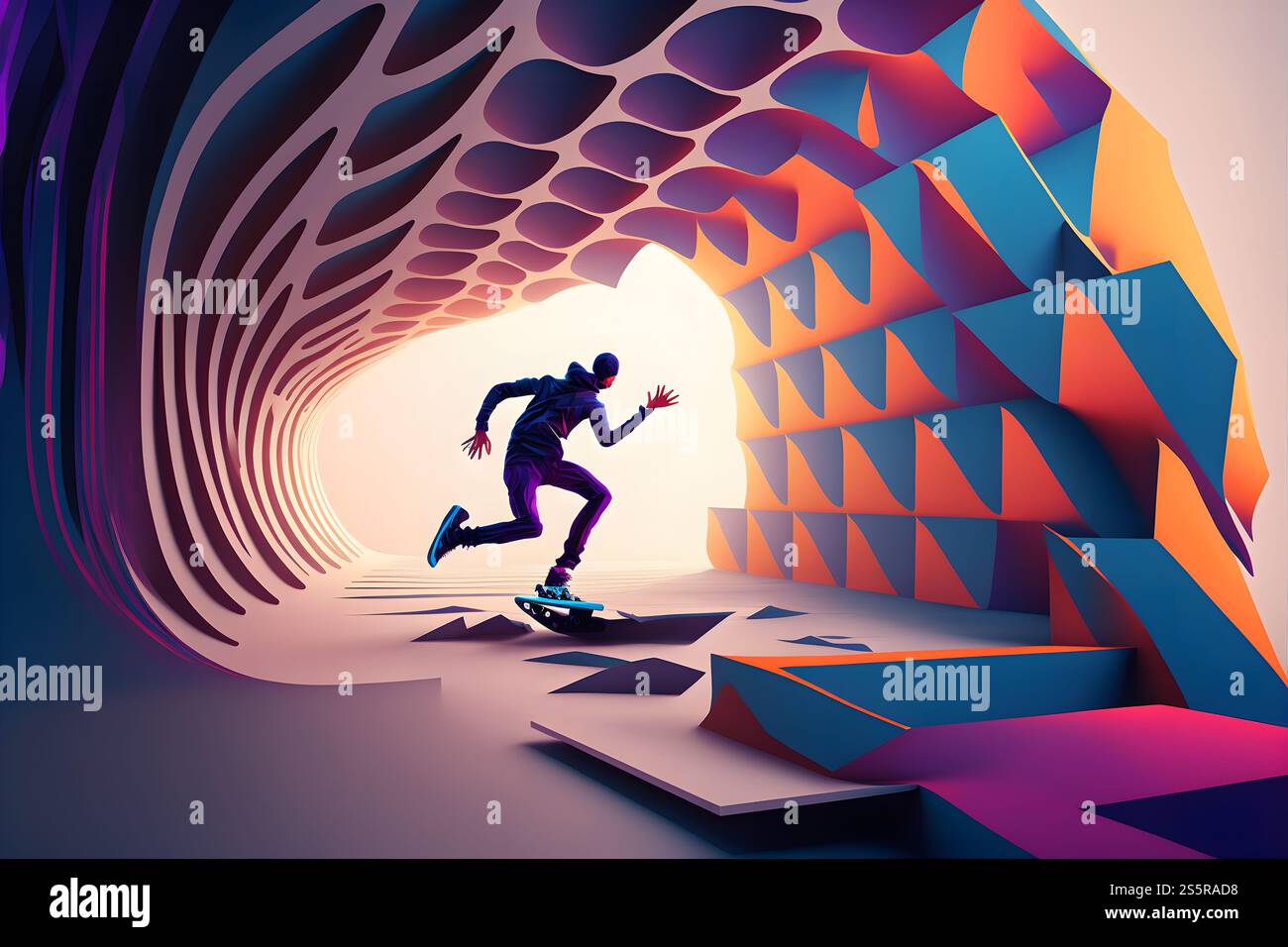 Abstract extreme sports lover performs leap into infinity with ...