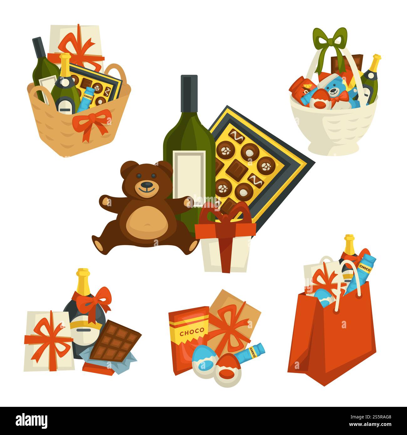 Christmas holiday celebration, xmas presents set with bags vector ...
