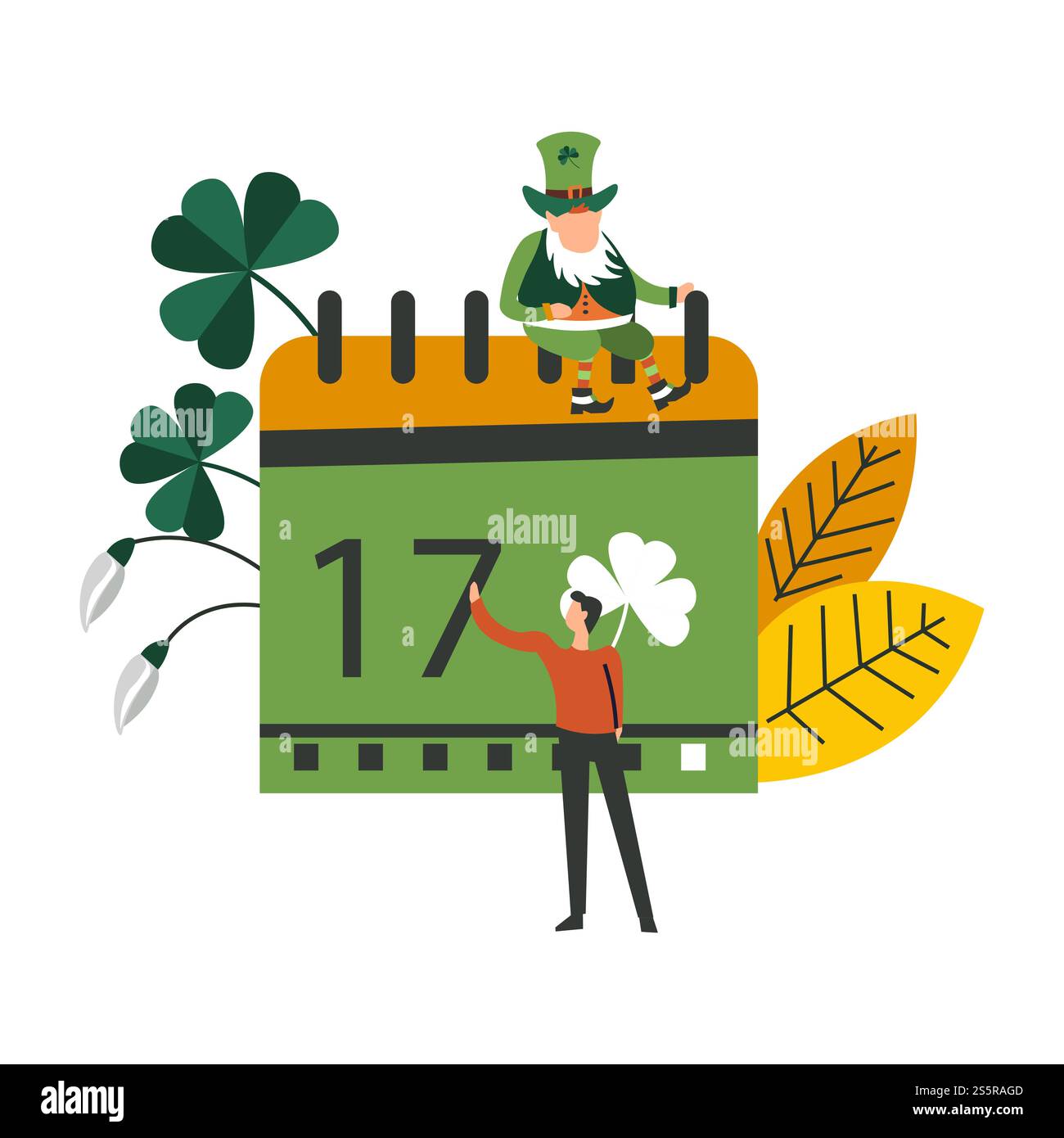 Saint Patricks holiday in spring season, calendar and date vector ...