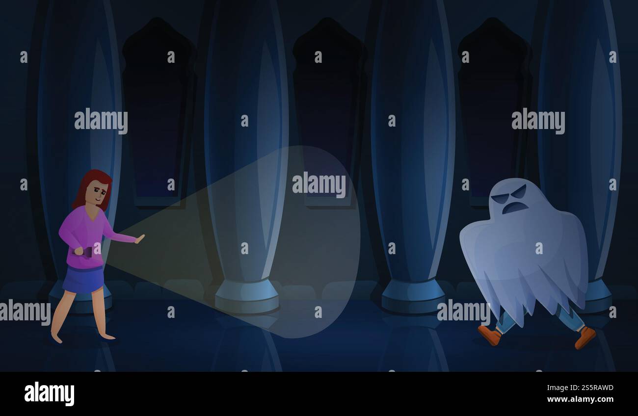 Ghost escape room concept banner. Cartoon illustration of ghost escape ...