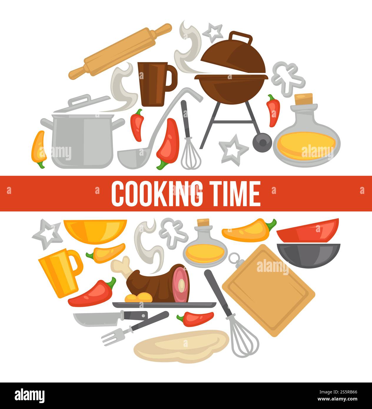 Cooking point poster with kitchenware and grill. Cutlery set, deep ...