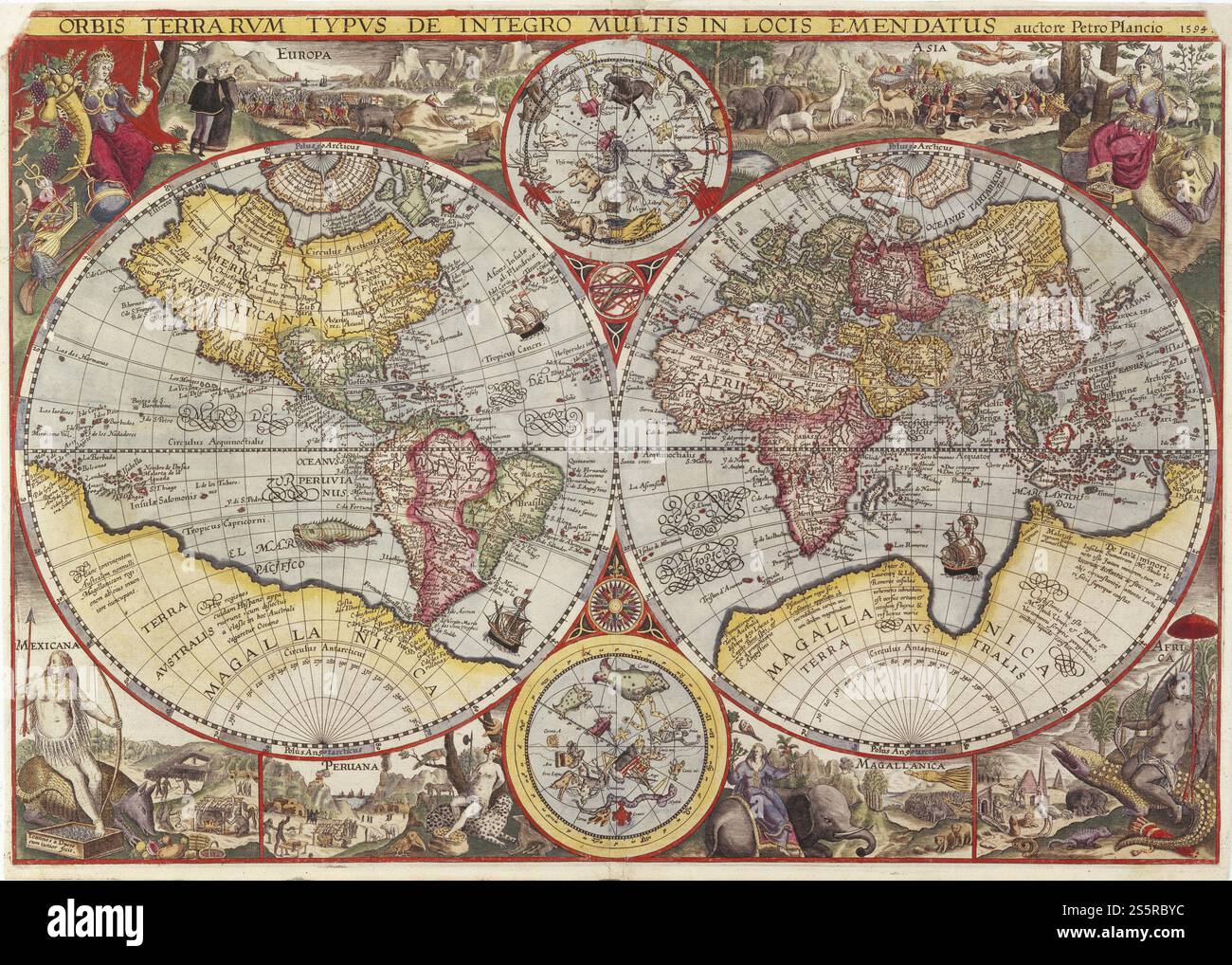 Illustrated map of the world by the Dutch cartographer and astronomer ...