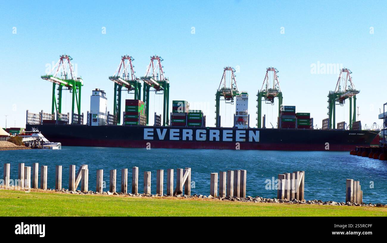EVERGREEN shipping containers at the Port of Los Angeles in San Pedro ...